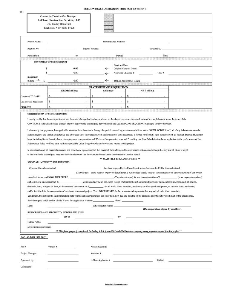 Fillable Online Subcontractor Requisition for Payment Fax Email Print ...