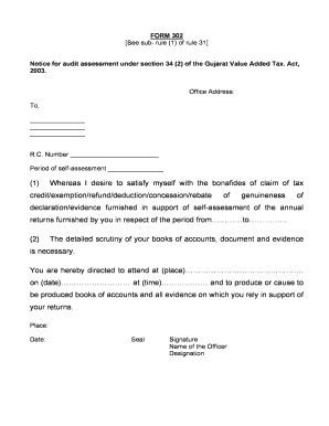Fillable Online FORM 302 See sub rule (1) of rule 31 Notice for audit ...