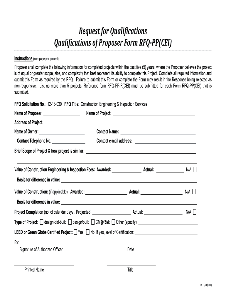 Fillable Online Qualifications of Proposer Form RFQ-PP(CEI) Fax Email Print - pdfFiller