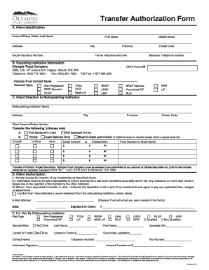 Fillable Online Transfer Authorization Form v06-12 - Olympia Trust ...