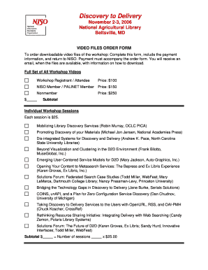 Fillable Online D2D Video Order Form - NISO Fax Email Print - pdfFiller