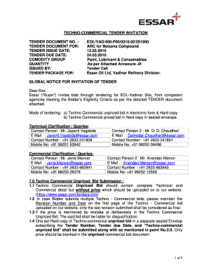 Fillable Online : TENDER DOCUMENT FOR: TENDER ISSUE DATE: TENDER DUE ...
