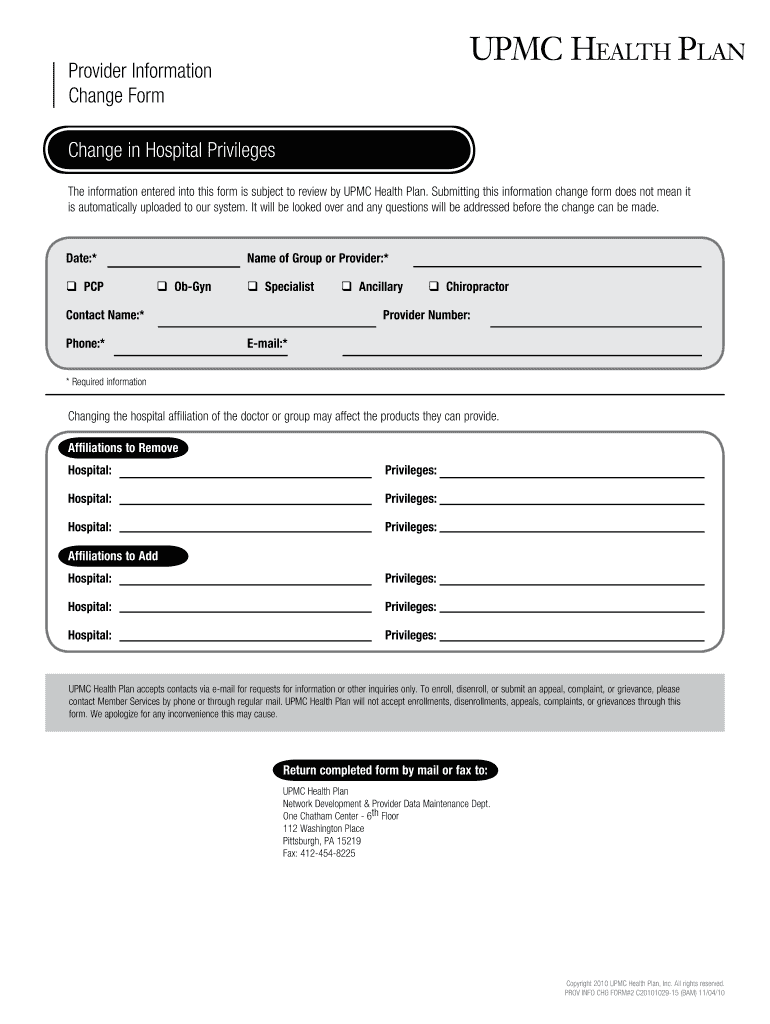 Fillable Online Change in Hospital Privileges Fax Email Print - pdfFiller