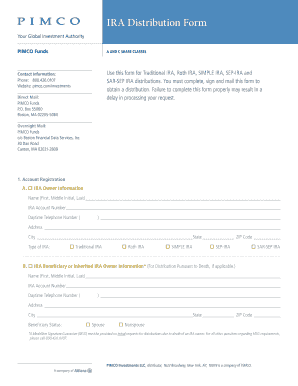 Fillable Online IRA Distribution Form - PIMCO Fax Email Print - pdfFiller