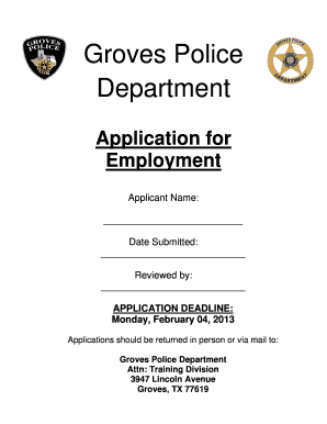 Fillable Online Groves Police Department - City of Groves, Texas Fax ...