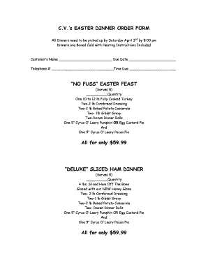 Fillable Online C.V.'s EASTER DINNER ORDER FORM NO FUSS EASTER ... Fax ...