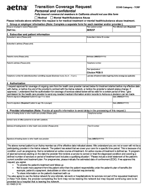 Fillable Online Transition of Care Coverage Form - Aetna Fax Email ...