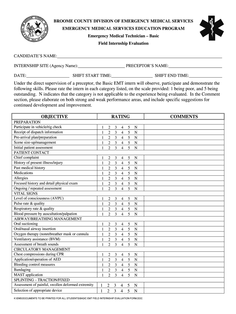 Emt Form Fill Online Printable Fillable Blank PdfFiller