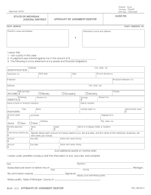 Fillable Online eatoncounty DC 87 - Affidavit of Judgment Debtor - Eaton County - eatoncounty ...