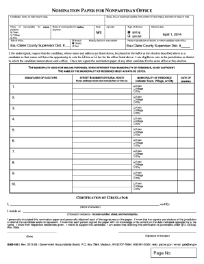 Fillable Online Nomination paper for nonpartisan office - Eau Claire ...