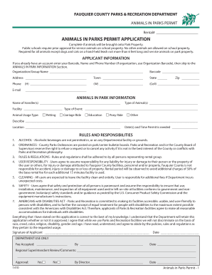 Fillable Online fauquiercounty Animals in Parks Permit Application ...