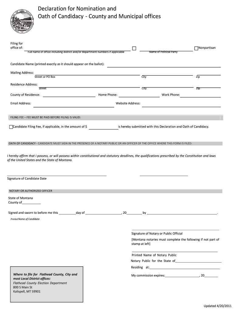 Fillable Online FLATHEAD COUNTY CANDIDATE MANUAL 2012 Fax Email Print - pdfFiller