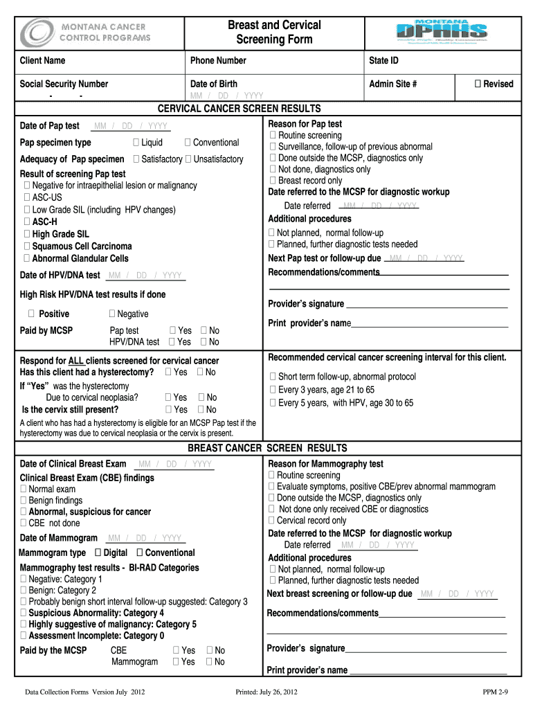 Fillable Online Breast and Cervical Screening Fax Email Print - pdfFiller