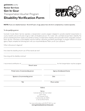 Fillable Online Disability Verification Form - Gwinnett County, GA Fax ...