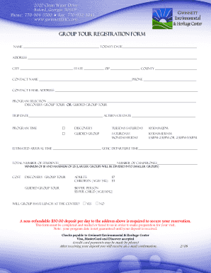 Fillable Online GROUP TOUR REGISTRATION FORM - Gwinnett County, GA Fax ...