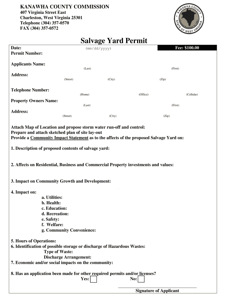 Fillable Online Salvage Yard Permit Application Fax Email Print - pdfFiller