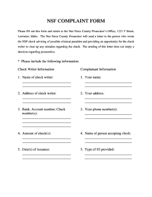 Fillable Online NSF COMPLAINT FORM - Nez Perce County Fax Email Print ...