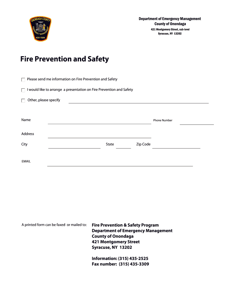 Fillable Online Fire Prevention and Safety Request Form Fax Email Print ...