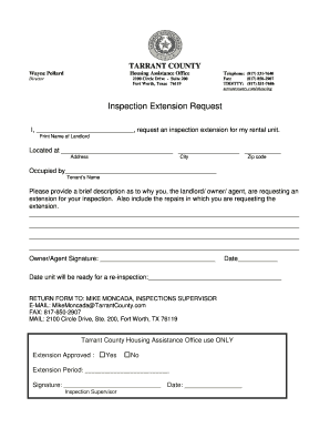 Fillable Online Inspection Extension Request - Tarrant County Fax Email ...