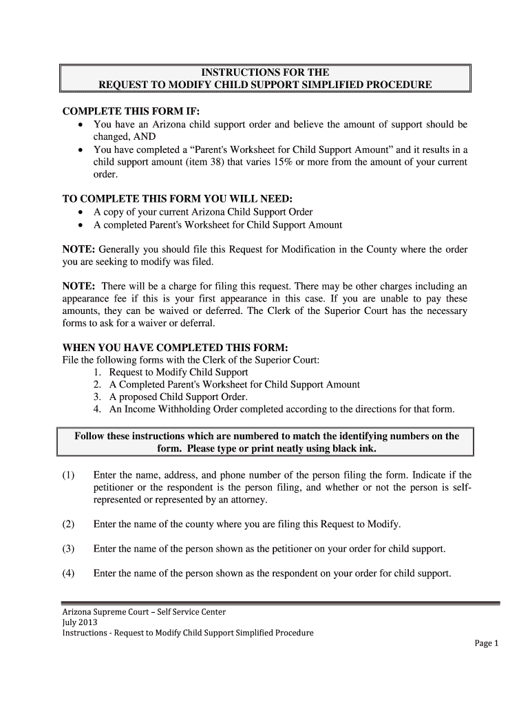 Fillable Online Instructions for the Request to Modify Child Support ...