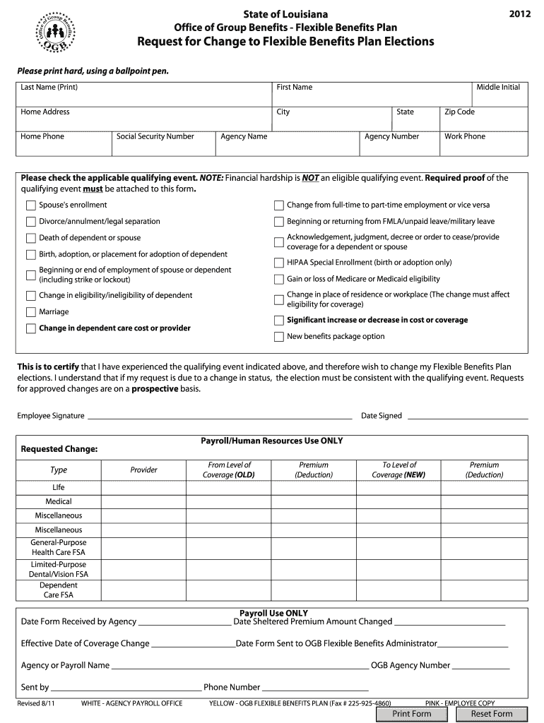 Fillable Online Flexible Benefits Plan Change Request Fax Email Print ...