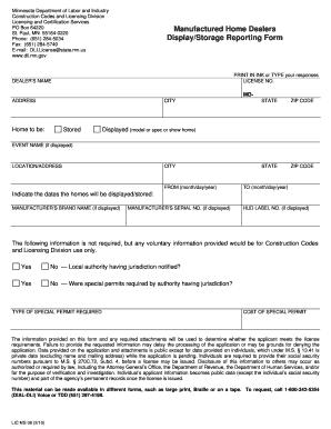 Fillable Online dli mn Manufactured Home Dealers Display/Storage ...