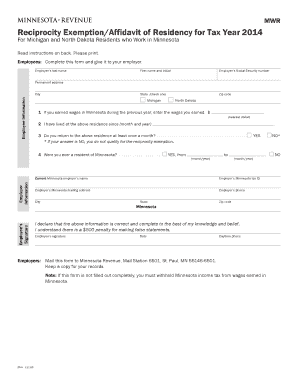 Fillable Online Form MWR, Minnesota Reciprocity Exemption Certificate ...
