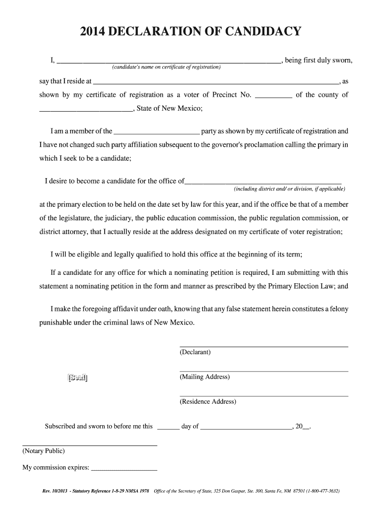 Fillable Online 2014 Primary Election Candidate Guide for Major Party ...