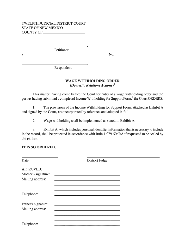 Fillable Online Wage Withholding Order (Domestic Relations Actions) Fax ...