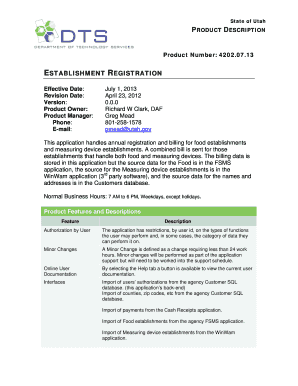 Fillable Online dts utah ESTABLISHMENT REGISTRATION - dts utah Fax ...