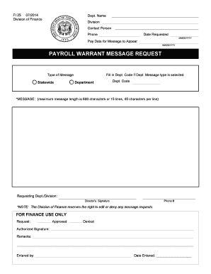 Fillable Online finance utah FI 25 Payroll Warrant Message Request Form ...