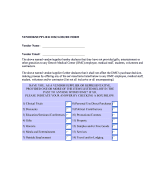Fillable Online dmc VENDOR/SUPPLIER DISCLOSURE FORM Vendor Name ...