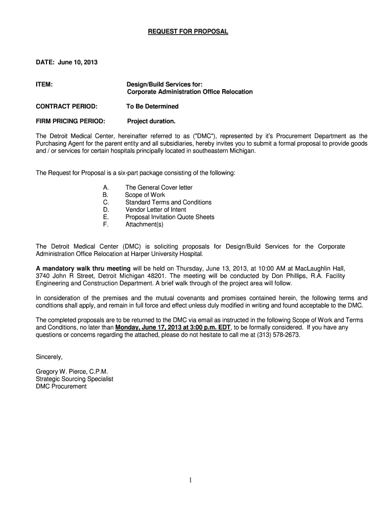 Fillable Online REQUEST FOR PROPOSAL FOR DESIGN/BUILD SERVICES FOR ...