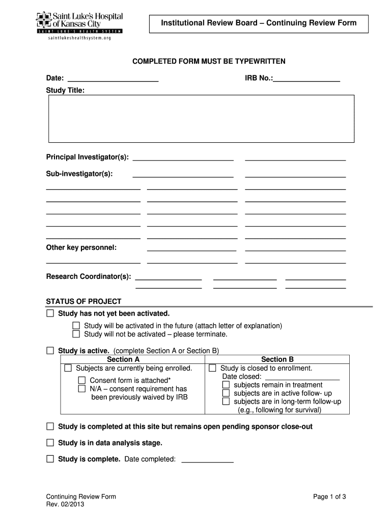 Fillable Online Continuing Review Form Fax Email Print - pdfFiller