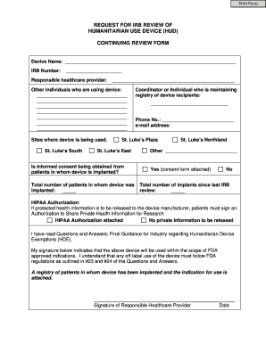Fillable Online HUD Continuing Review Form.pdf - Saint Luke's Health ...