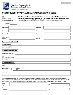 Fillable Online Request for VPN Access Form Fax Email Print - pdfFiller