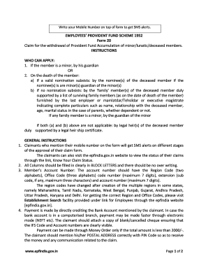 Fillable Online EMPLOYEES' PROVIDENT FUND SCHEME 1952 Form 20 Claim ...