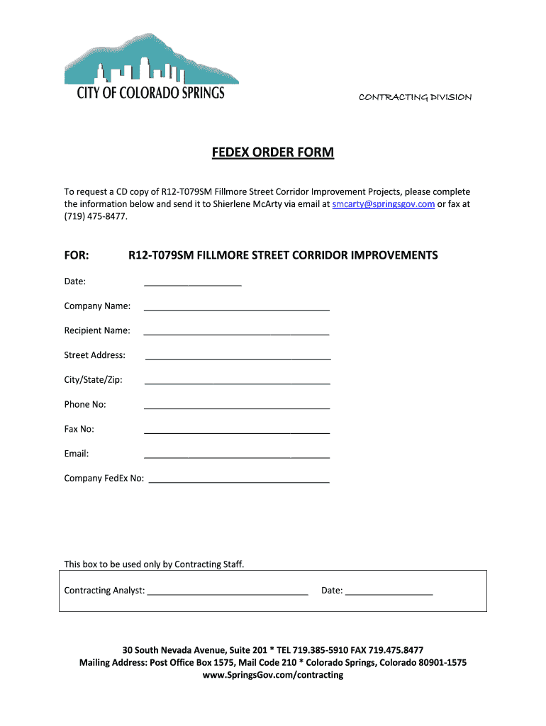 Fillable Online FedEx Order Form for R12-T079SM Fillmore Street ...