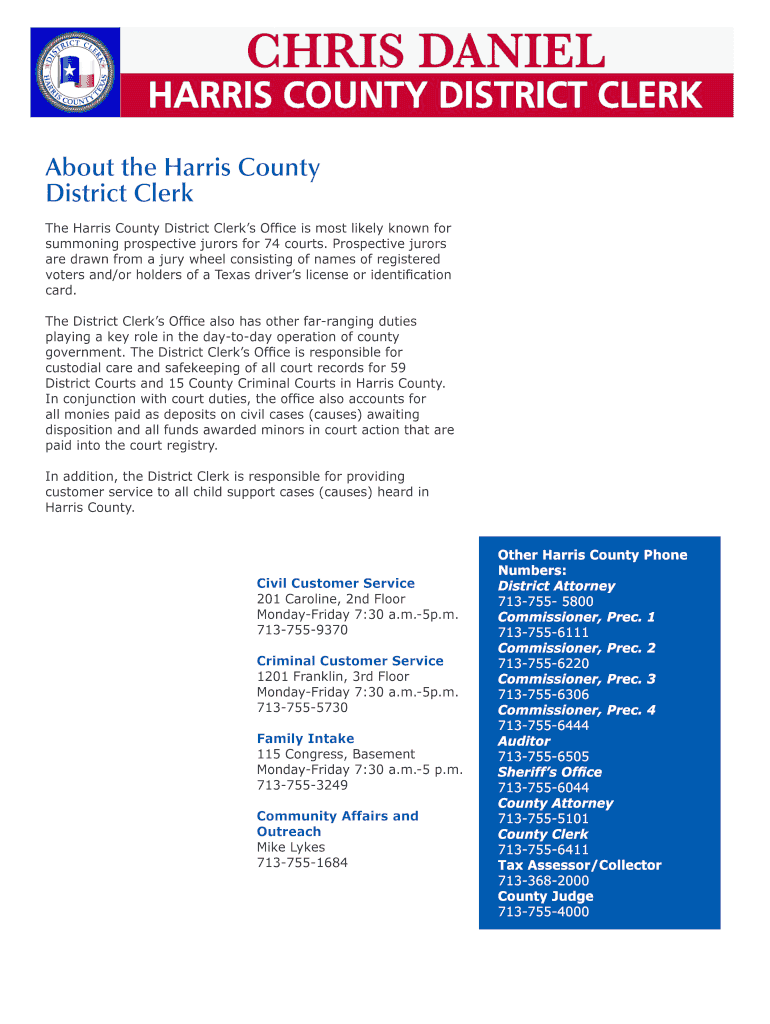 Fillable Online About the Harris County District Clerk Fax Email Print ...