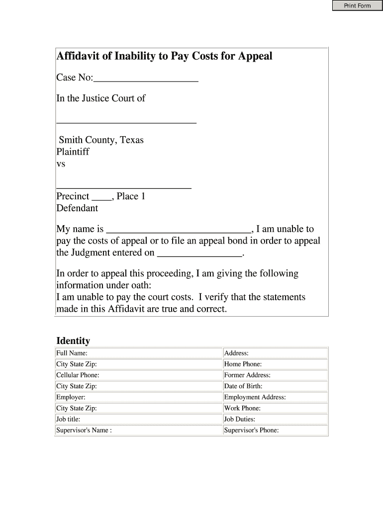Fillable Online Affidavit of Inability to Pay Costs for Appeal - Smith ...