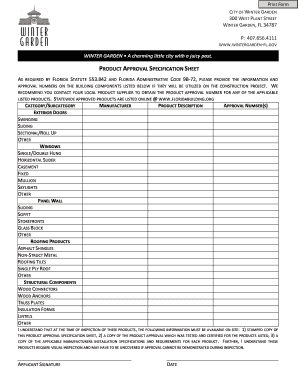 Fillable Online Product Approval Specification Sheet - City of Winter ...