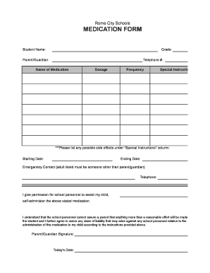 Fillable Online MEDICATION FORM - Webs Fax Email Print - pdfFiller