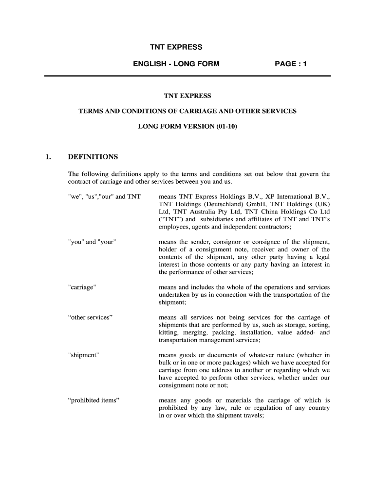 Fillable Online TERMS AND CONDITIONS OF CARRIAGE AND OTHER SERVICES Fax Email Print - pdfFiller