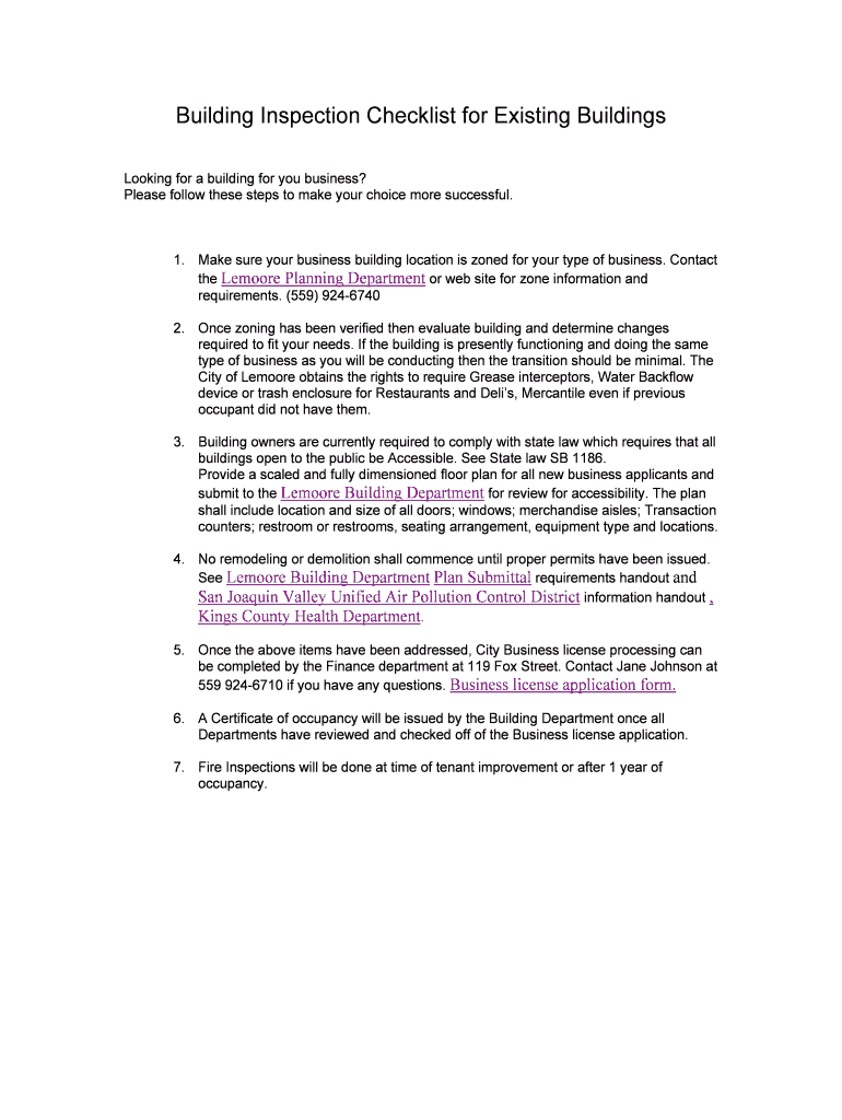 Fillable Online Building Inspection Checklist for Existing Buildings ...