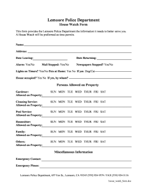 Fillable Online House Watch Form Fax Email Print - pdfFiller