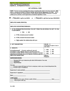 Fillable Online Gift Approval Form - Prime Capital Services, Inc. Fax ...