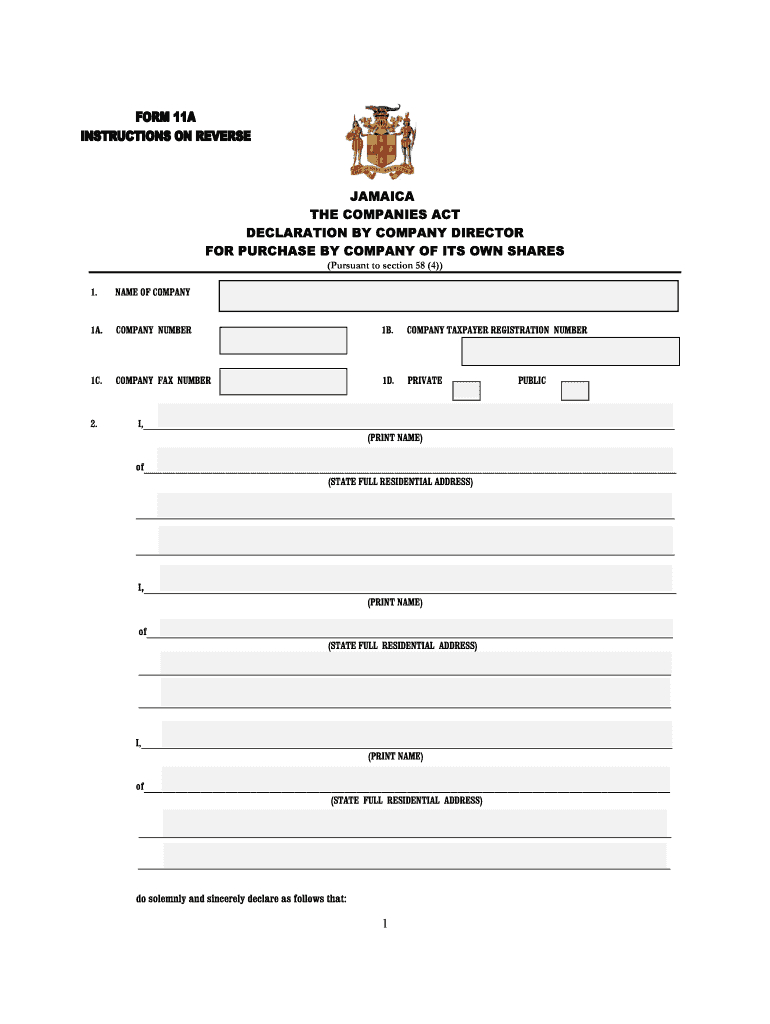 Fillable Online DECLARATION BY COMPANY DIRECTOR FOR PURCHASE BY COMPANY OF ITS OWN SHARES Fax ...