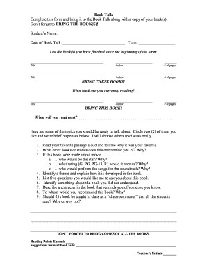 Fillable Online Book Talk Complete this form and bring it to the Book ...