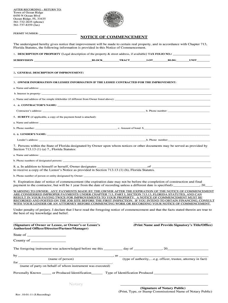 Fillable Online NOTICE OF COMMENCEMENT Fax Email Print - pdfFiller