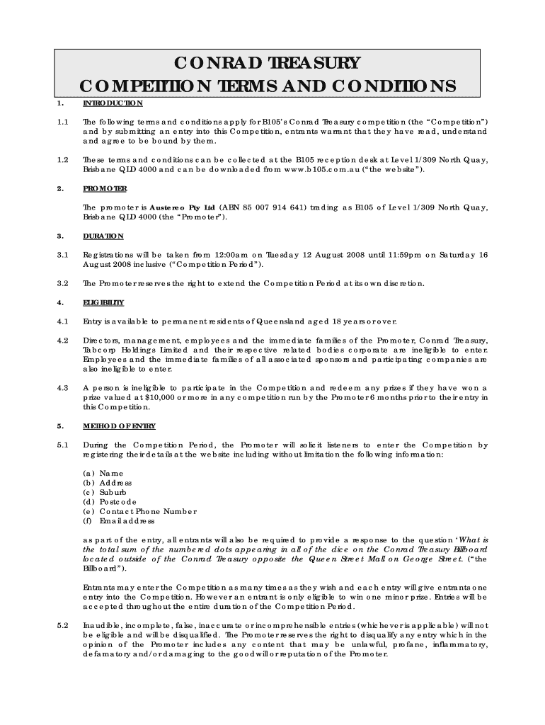 Fillable Online Competition Terms and Conditions Fax Email Print ...